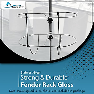 MARINE CITY Stainless-Steel Double Strong and Durable Fender Rack Gloss Finish Easy Use Holder with Stanchion Clamps 11 Inches Diameter Fender for Marines – Boats – Ships – Kayaks (Pack of 1)
