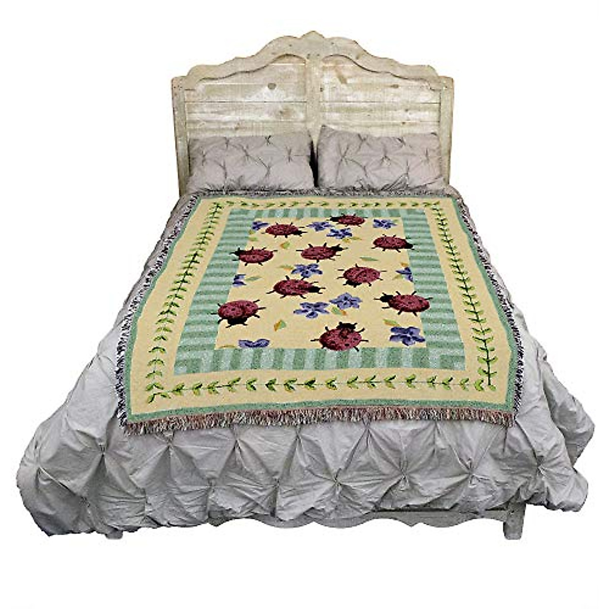 Pure Country Weavers Lady Bug Garden Blanket - Garden Floral Gift Tapestry Throw Woven from Cotton - Made in The USA (72x54)