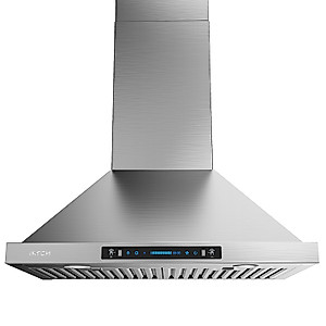 IKTCH 30-inch Wall Mount Range Hood 900 CFM Ducted/Ductless Convertible, Kitchen Chimney Vent Stainless Steel with Gesture Sensing & Touch Control Switch Panel, 2 Pcs Adjustable Lights(IKP02-30'')