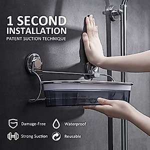 LEVERLOC Shower Caddy Suction Cup Set NO-Drilling Extended Chromed & Plastic Bathroom Caddy Shower Shelf Suction Basket Powerful Heavy Duty Waterproof Shower Organizer for Bathroom & Kitchen