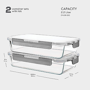 Superior Glass Casserole Dish with lid - 2-Piece Glass Bakeware And Glass Food Storage Set - 100% Leakproof Casserole Dish set with Hinged BPA-free Locking lids - Freezer-to-Oven-Safe Baking Dish Set.