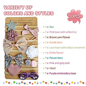 Limpioskie Bows Headbands for Baby Girls, Girl Headbands with Bows Pack of 10, Nylon Headbands for Baby Girls, Toddler Girls, Newborn Infant(Purple)