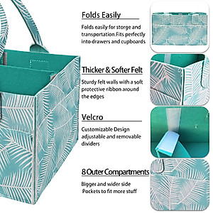 Felt Baby Diaper Caddy Organizer - Changing Table and Car Organizer for Diapers and Baby Wipes, Gift Registry For Baby Shower, Nursery Storage Basket and Bin, Green Leaves