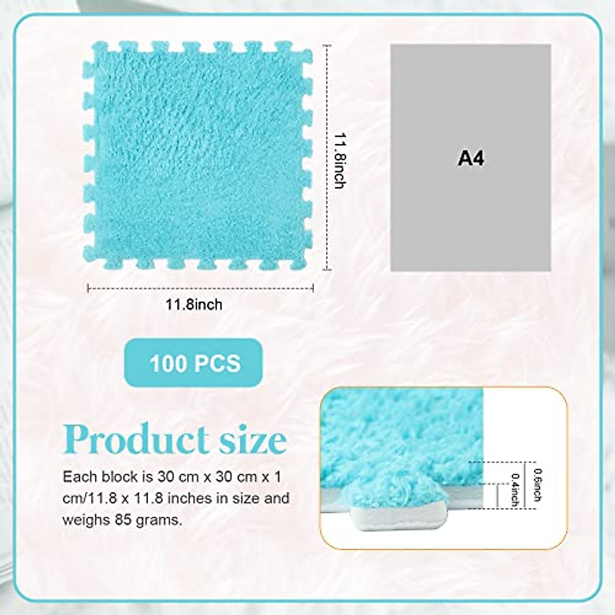 100 Tiles Interlocking Carpet Tiles Soft Fluffy Baby Play Mat Short Coral Fleece Foam Puzzle Floor Mats for Children Kids Toddler Play Area Home Bedroom Parlor (Lake Blue)