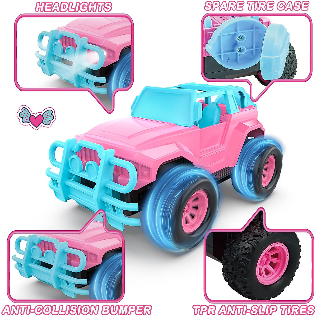 Remote Control Car for Kids Toddlers, Pink RC Cars with 2 Sets DIY Stickers, 1:20 Scale Remote Control Truck with LED Headlights, Easter Gifts for 3 4 5 6 7 8 Years Old Toddlers Girls Boys Kids