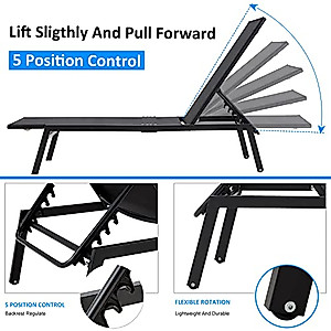 AECOJOY Patio Aluminum Lounge Chairs for Outside,Adjustable Outdoor Chaise Lounge for Outside Pool,Curved Design Pool Lounge Chairs,All Weather for Patio, Beach, Yard, Pool,Black