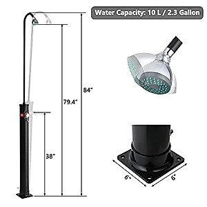 VINGLI 7FT Solar Heated Shower, Pool Solar Shower Kit with Shower Head for Outdoor Backyard Poolside Beach Pool Spa,Black