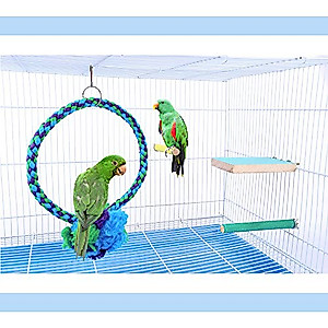 Filhome 4 pcs Bird Parrot Perch Stand Platform, Parrot Rope Swing, Bird Nail File Perch Cage Accessories for Parakeets Cockatiels Conures Love Birds