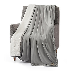 UGG 01465 Bliss Sherpa Fully Reversible Throw Blanket for Couch or Bed Machine Washable Easy Care Soft Plush Luxury Oversized Accent Blankets, 70 x 50-Inch, Silver