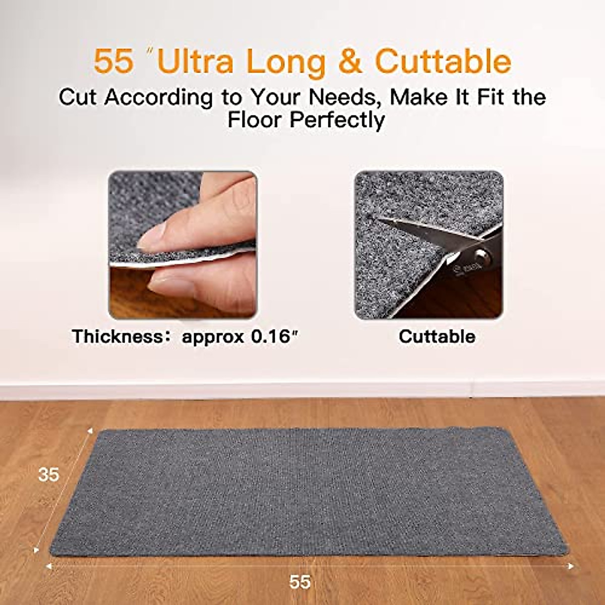 Office Chair Mat for Hardwood & Tile Floor, 55"x35" Computer Gaming Rolling Chair Mat, Under Desk Low-Pile Rug, Large Anti-Slip Floor Protector for Home Ofiice(Dark Gray)