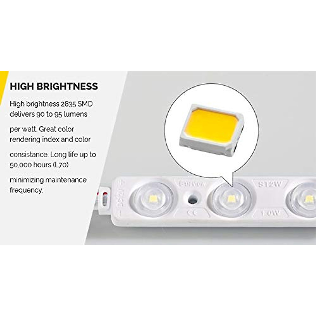 MELDIKISO LED Module, White Light for Window, Storefront Decoration, SMD 116ft 2835 Waterproof, 3 LED Chips, 1W, DC12V, IP65, Beam Angle 160°, Bulk for Channel Letter Light Box Signs (50PC)