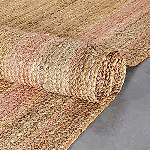 Well Woven Larkspur Border Pattern Contemporary Blush & Natural Color Hand-Braided Basket Weave Jute 5' X 7'6" Area Rug