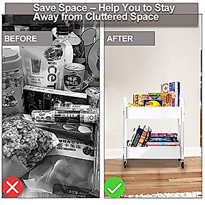 2 Tier All-Metal Rolling Cart,Rolling Storage Cart with Handle and Locking Wheels Kitchen Cart,Laundry Office Bathroom Storage Organizer Cart with Wheels, White