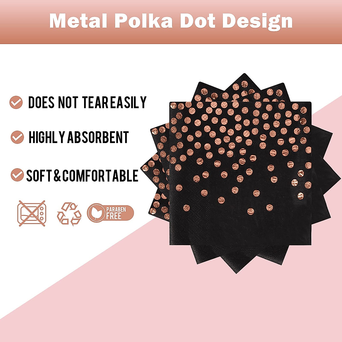 CENLBJ Black and Rose Gold Paper Plates- 100 Pack- 50 x 9 Dinner Plates & 50 x 6.5 Napkins, Black Paper Plates and Black Napkins Party Supplies for Birthdays and All Occasions