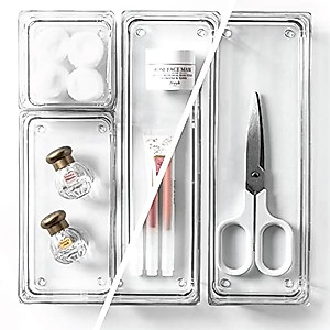 BINO 4-Piece Drawer Organizer Bin Set, Small | THE MODULAR | Multi-Purpose Storage | Durable | BPA-Free | Desk Drawer Organizer | Vanity Organizer | Bathroom Drawer Organizer | Makeup Drawer Organizer