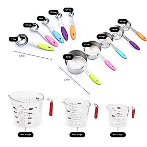Measuring Cups and Spoons Set 13 Piece. Includes 10 Stainless Steel Measuring Spoons and 3 Plastic Measuring Cup – By Elitra Home