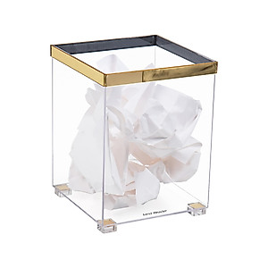 Mind Reader Trash Can, Wastebasket, Bin, Wastepaper Basket, Clear, Office, Bathroom, 8" L x 8" W x 10.5" H, Clear and Gold