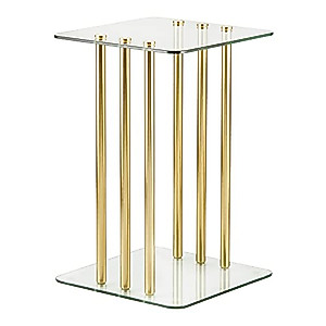 mDesign Square Glass Top Side Table - Modern Decorative Accent End Metal Nightstand Furniture for Bedroom, Living Room, Home Office, Dorm Room - 25" Tall - Milan Collection - Clear/Brass