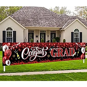 Graduation Party Banner Decoration-2023 Congrats Grad Supplies Yard Sign Banner,Class of 2023 Backdrop for Grad Party Decoration (RED)