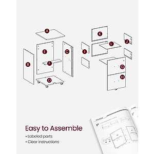 VASAGLE 2-Drawer File Cabinet, Locking Filing Cabinet for Home Office, Small Rolling File Cabinet, Printer Stand, for A4, Letter-Size, Assembly Required, Honey Brown and Ink Black ULCD027T46V2