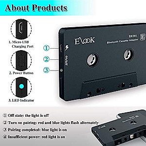 Elook Car Audio Receiver, Bluetooth Cassette Receiver Tape Aux Adapter Player with Bluetooth 5.0