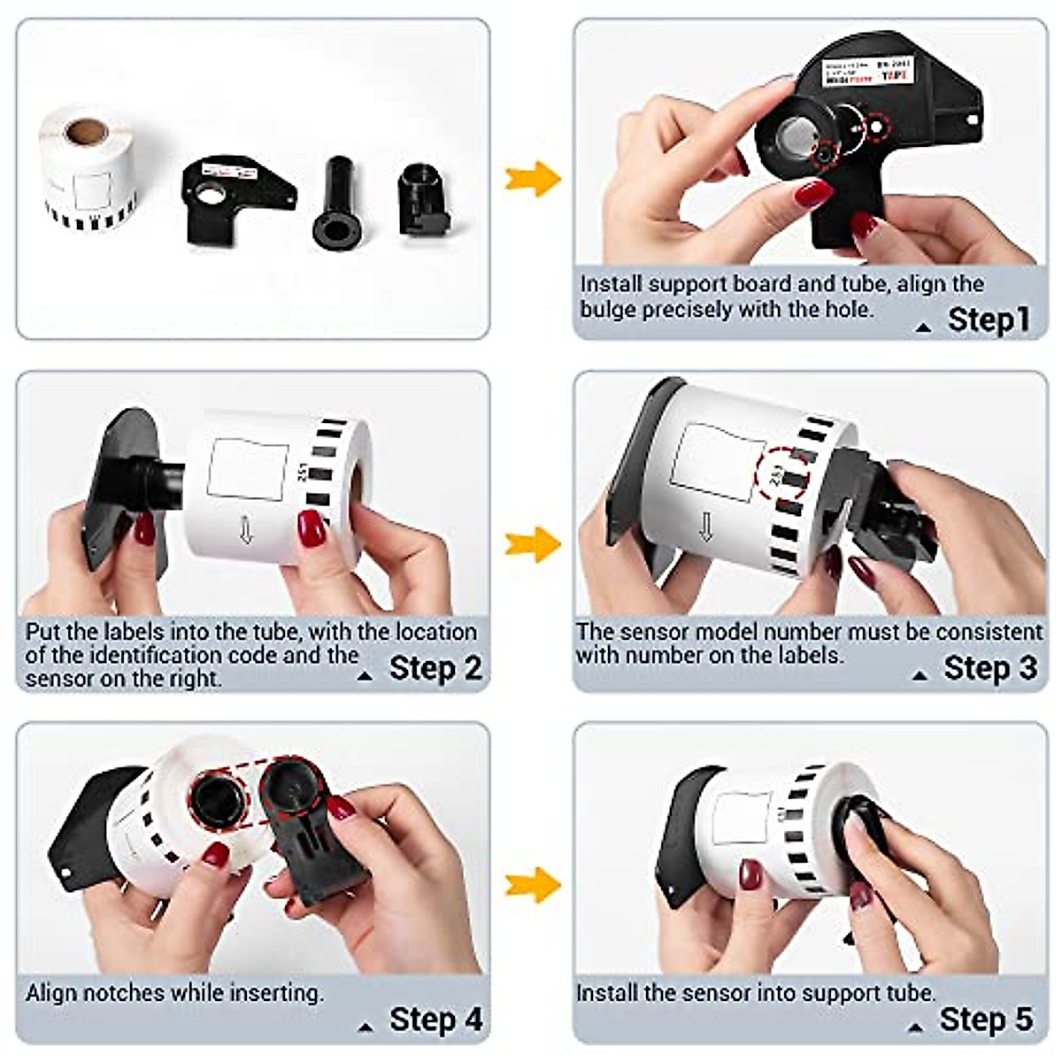 6 Rolls, MarkDomain DK-2251 Black/Red Label on White Paper Tape Compatible Label Roll Brother DK 2251 Continuous Length Replacement Labels 2.4in x 50ft with 1 Frame for QL-800, QL-810W, QL-820NWB