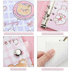 2 Pcs Binder Notebook,Rabbit Bear 6 Round Ring Loose Leaf Binder Small Diary Journal Planning Pocket Notebook with Transparent PVC Cover Pendant Sticker Gift for Kid Office Christmas Easter Birthday