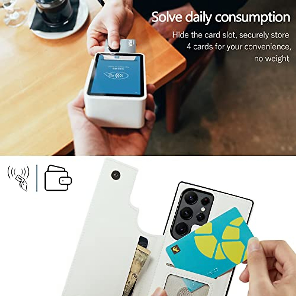 Galaxy S23 Ultra Case,Luxury Flip Folio Leather Wallet Case RFID Blocking Cover Card Slots and Kickstand for Girls Women,Protective Phone Case for Samsung Galaxy S23 Ultra (White)