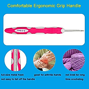 Ctcwsh 9 PCS Longer Ergonomic Crochet Hook Set USA Standard Size B to J 2.0mm-6.0mm Smooth Soft Grip Handles Crochet Needles Knitting Needles for Arthritic Hands,Beginners and Experienced Crocheter