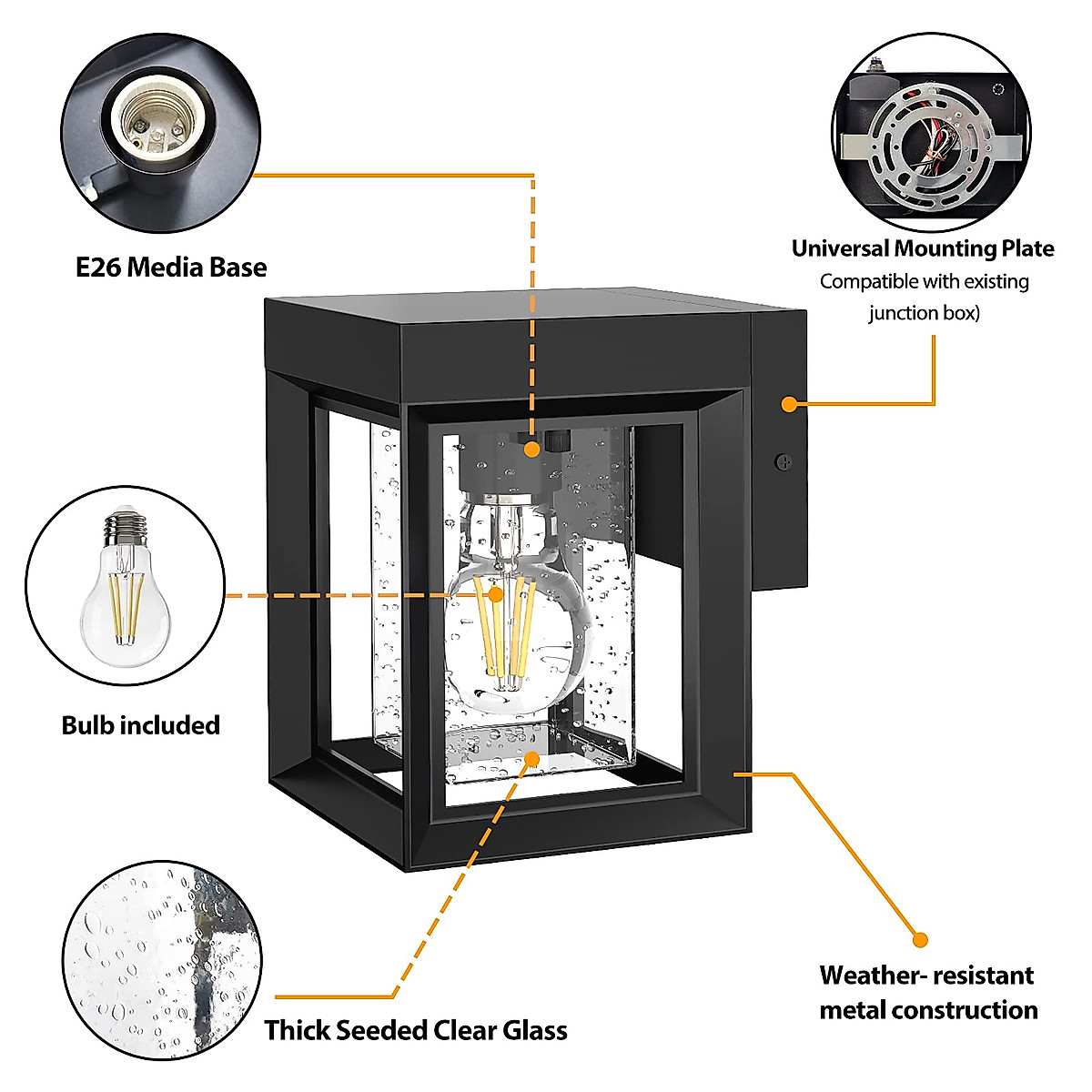 LityMax Carriage Traditional Outdoor Wall Light Fixture LED Bronze Black Clear Bubble Seedy Glass Exterior Wall Lanterns House Porch Patio Outside Deck Garage Front Door Garden Home, Bulb Included