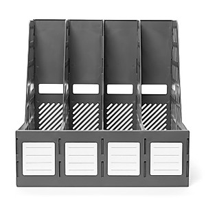 Alfion Collapsible Magazine Holder, 4 Vertical Slots | Modern Color Office Desk Organizer for File Storage (Charcoal Gray)