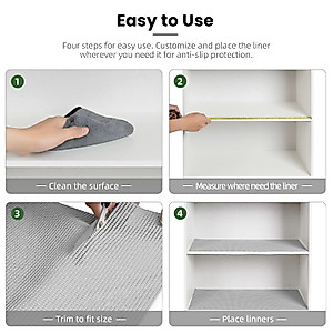 BAGAIL Drawer Liner, 12 in X 20 Ft Non-Adhesive Shelf Liners for Kitchen Cabinets, Thick Strong Grip Liners for Desk, Shelves, Bathroom Drawers, Cabinet Protection - LightGrey