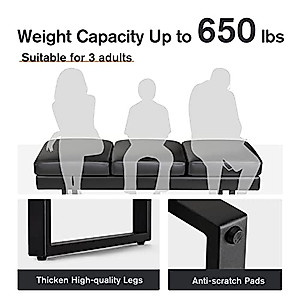 Furmax Waiting Room Chairs Faux Leather Office Guest Chair, 59.6 Inches Conference Room Chairs 3 Seats Upholstered Reception Bench, Lobby Furniture for Salon and Shop, Black