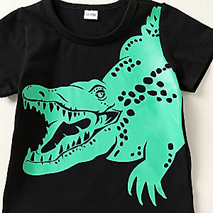 SEVEN YOUNG Toddler Baby Boy Summer Clothes Crocodile Printed Short Sleeve T-shirt Top + Short Pants 2pcs Boys Outfit Set (Crocodile, 2-3 Years)