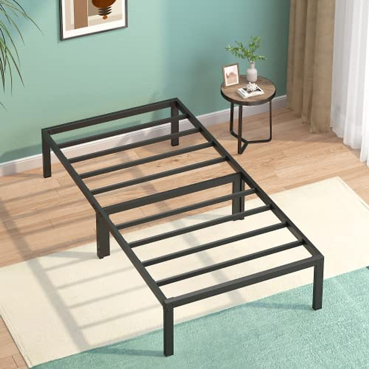 FEMOND Twin Bed Frame, 14 Inch Metal Bed Frame Platform with Storage, Noise Free, Heavy Duty Steel, No Box Spring Needed, Anti-Slip, Easy Assembly (Max Load: 1000lb)