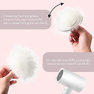 WILLBOND 24 Pcs White Faux Fur Pom Poms for Hats Faux Fluffy Pom Pom Balls with Elastic Loop 3.15" DIY Knitting Hat Pompoms for Keychains Shoes Scarves Bags Charms Crafts Accessories