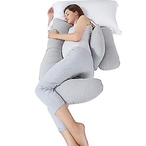Bedsure Pregnancy Body Pillow,Maternity Pillow for Pregnant Women,H-Shaped Adjustable Pillow with Removable Washable Jersey Cover,Detachable Extension,Standard Size 51x27x7.8 Inches,Grey