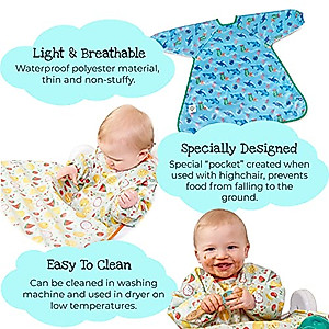 ShiShu Creations Weaning Bib Feeding Bib, Long Sleeve Bib, Ideal for Baby Led Weaning (BLW), Waterproof & Stain Resistant (Twin)
