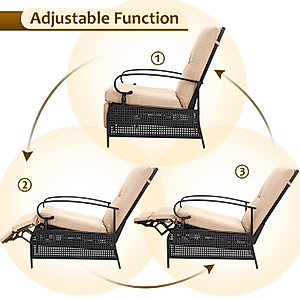 AECOJOY Outdoor Recliner Chair, Patio Outdoor Lounge Chairs with Adjustable Back, Pool Lounge Chairs with Beige Olefin Cushions (Removable)