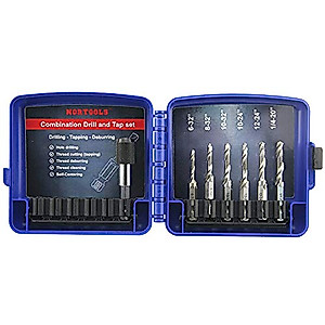 NORTOOLS Drill Tap HSS Combination Drill and Tap Set with 1/4 Inch Quick Change Adapter,6-32 to 1/4-20 Screw Tapping bit Tool