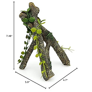 AQUA KT Reptile Corner Branch with Green Leaves Terrarium Desert Habitat Decoration for Lizard Snake Bearded Dragon Chameleon Hermit Crab Leopard Gecko Amphibian Climbing