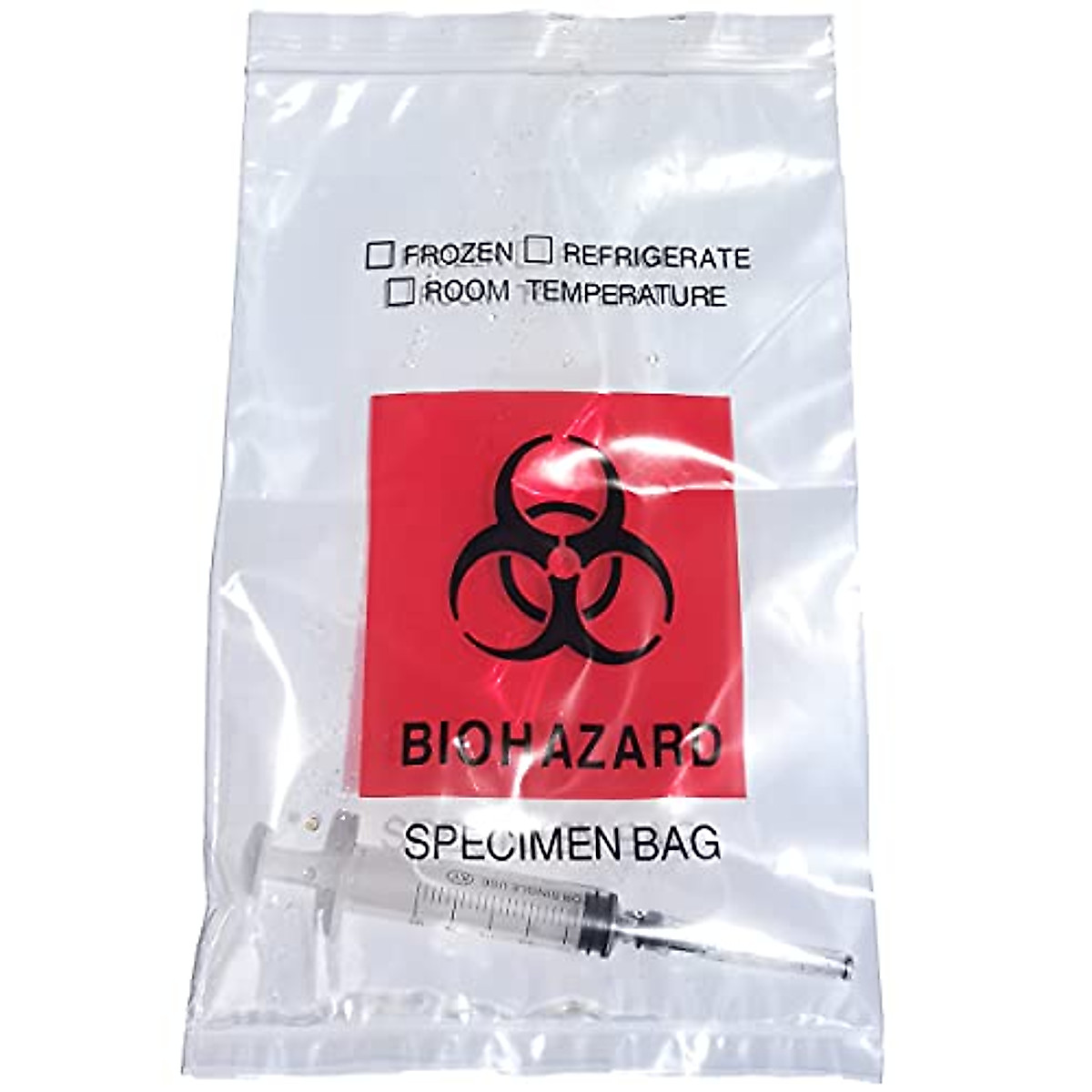 Daarcin Biohazard Specimen Bags,100pcs 6x9in/15x25cm with Biohazard Red Logo Printing, Ziplock Top Sample Bags with Outside Pocket Paperwork Pouch