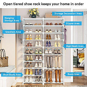 Tribesigns Shoe Rack, 10 Tiers Shoe Stand - Stores 36-44 Pairs, Closet Organizer with Boot Rack and 2 Hooks