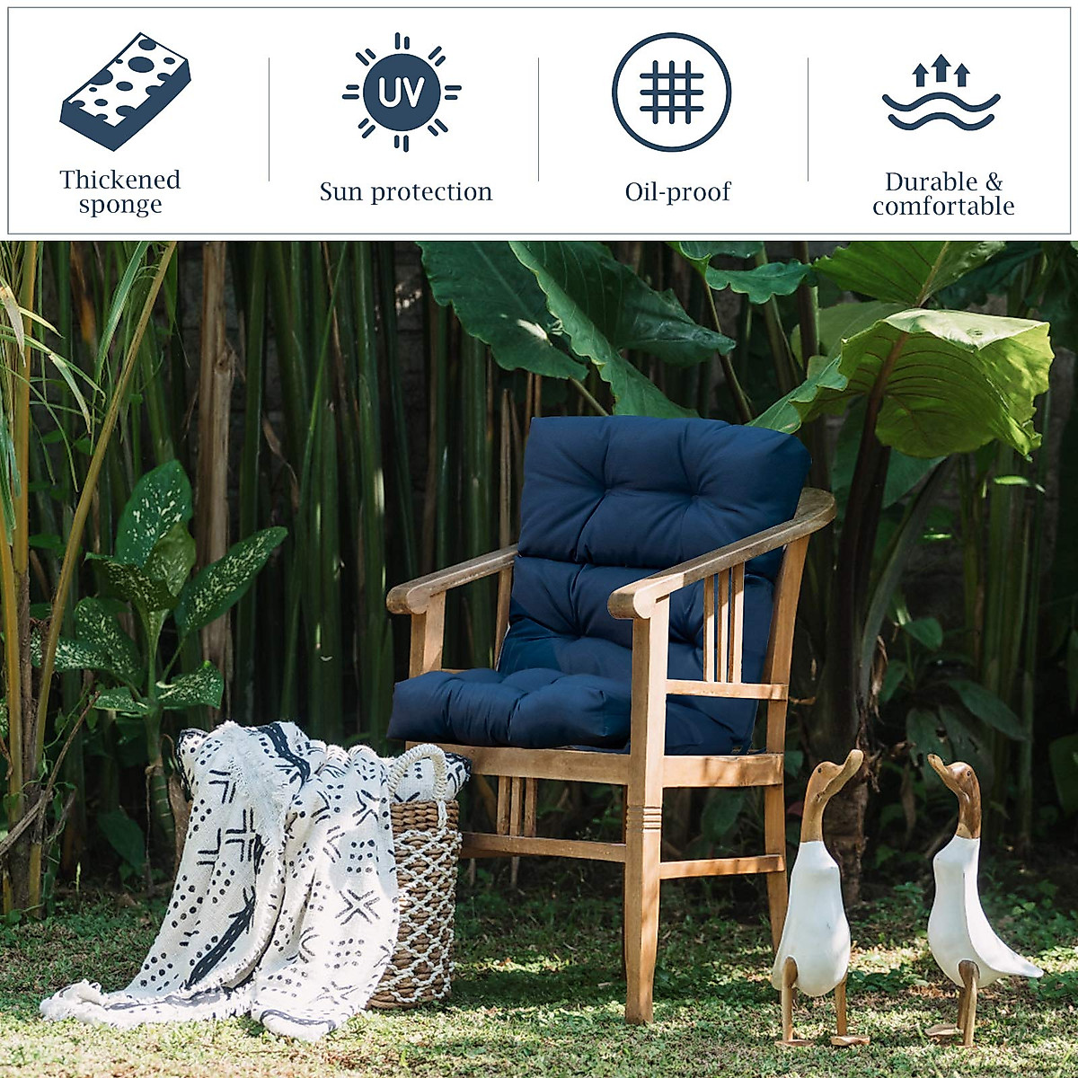 Giantex Tufted Outdoor Patio Chair Cushion 4.5", High Back Chair Cushion with 4 String Ties, Patio Seat Cushion for Swing Bench Wicker Seat Chair (Navy)