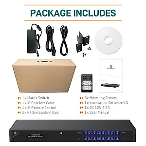 MAXSQUARE 8x8 HDMI Matrix Switch UHD 4K@60Hz 4:4:4 HDR Front Panel Touch Button, ARC & Audio Extraction, HDMI 2.0a, HDCP 2.2/1.4, 7.1ch Audio, EDID Management/Learning, TAA/NDAA Compliant