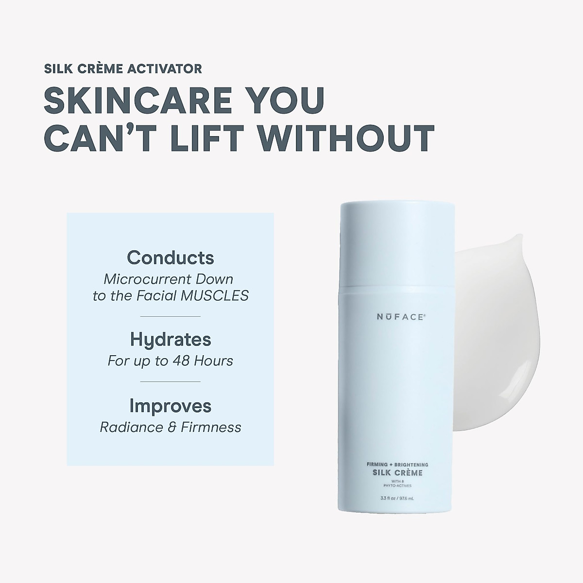 NuFACE Silk Creme Activator - Brightening & Firming Conductive Serum for Microcurrent - Powered by IonPlex, 8-Phyto Actives & Hyaluronic Acid to Enhance Microcurrent Facial Device Results (3.3 oz)