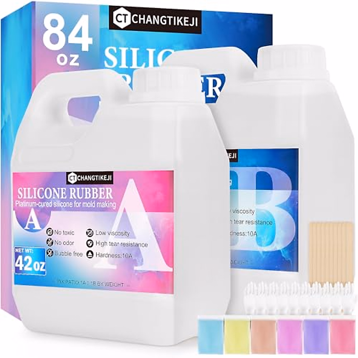 CHANGTIKEJI Silicone Mold Making Kit,84OZ Super Elastic Liquid Silicone for Mold Maker, Fast Cure Translucent Silicone Rubber for Casting Resins Mold,Silicone Mold,Candle Mold,Soap Mold,Food Mold