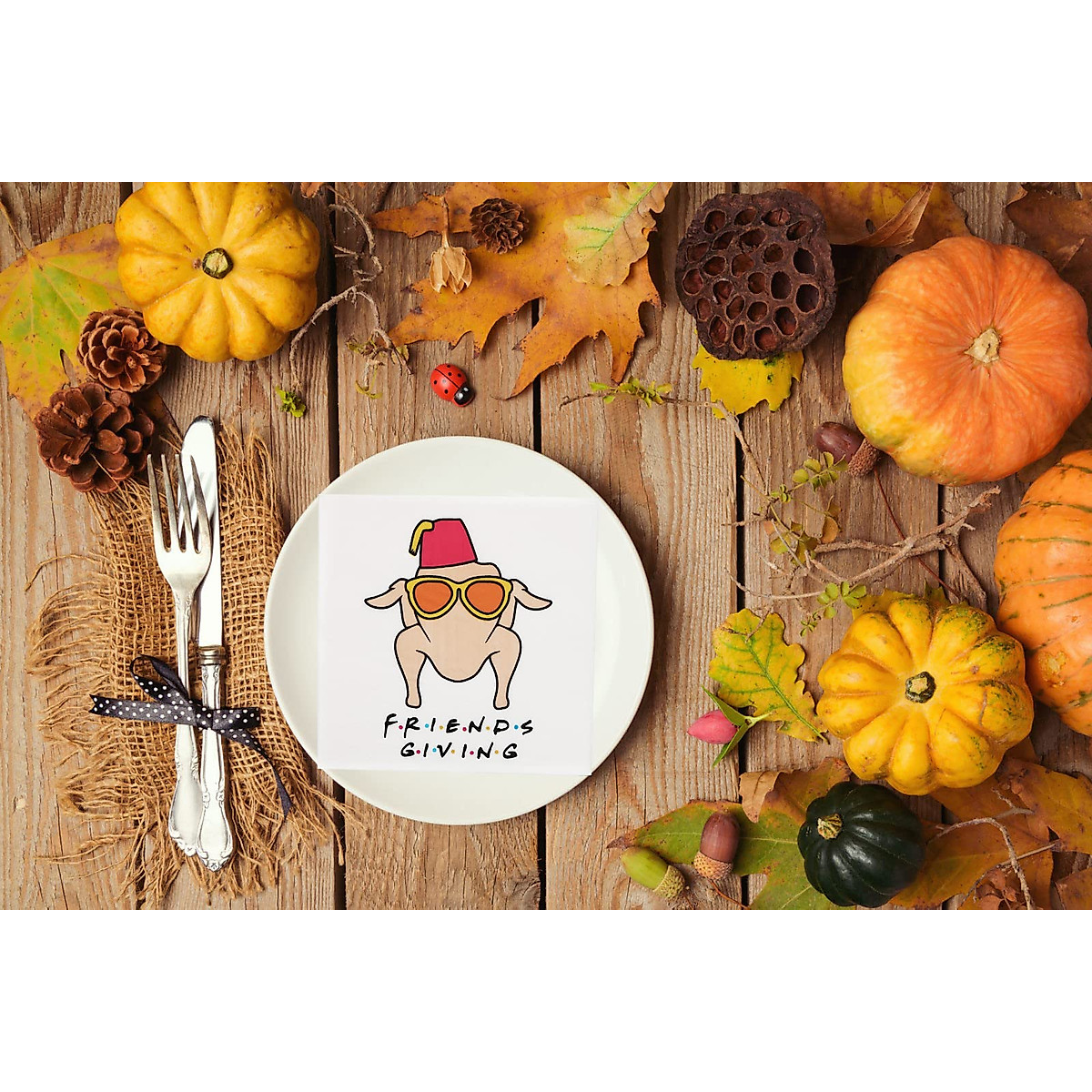 Friendsgiving Napkins, Thanksgiving Napkins, Happy Friendsgiving Party Decorations, Fall Thanksgiving Decorations, 5 x 5 Inch, 50-Pack