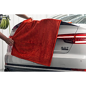 [Dreadnought Max] Triple Layer Microfiber Car Drying Towel | Twist Pile | 1400GSM | 1 Pack (30"x40", Red/Black)