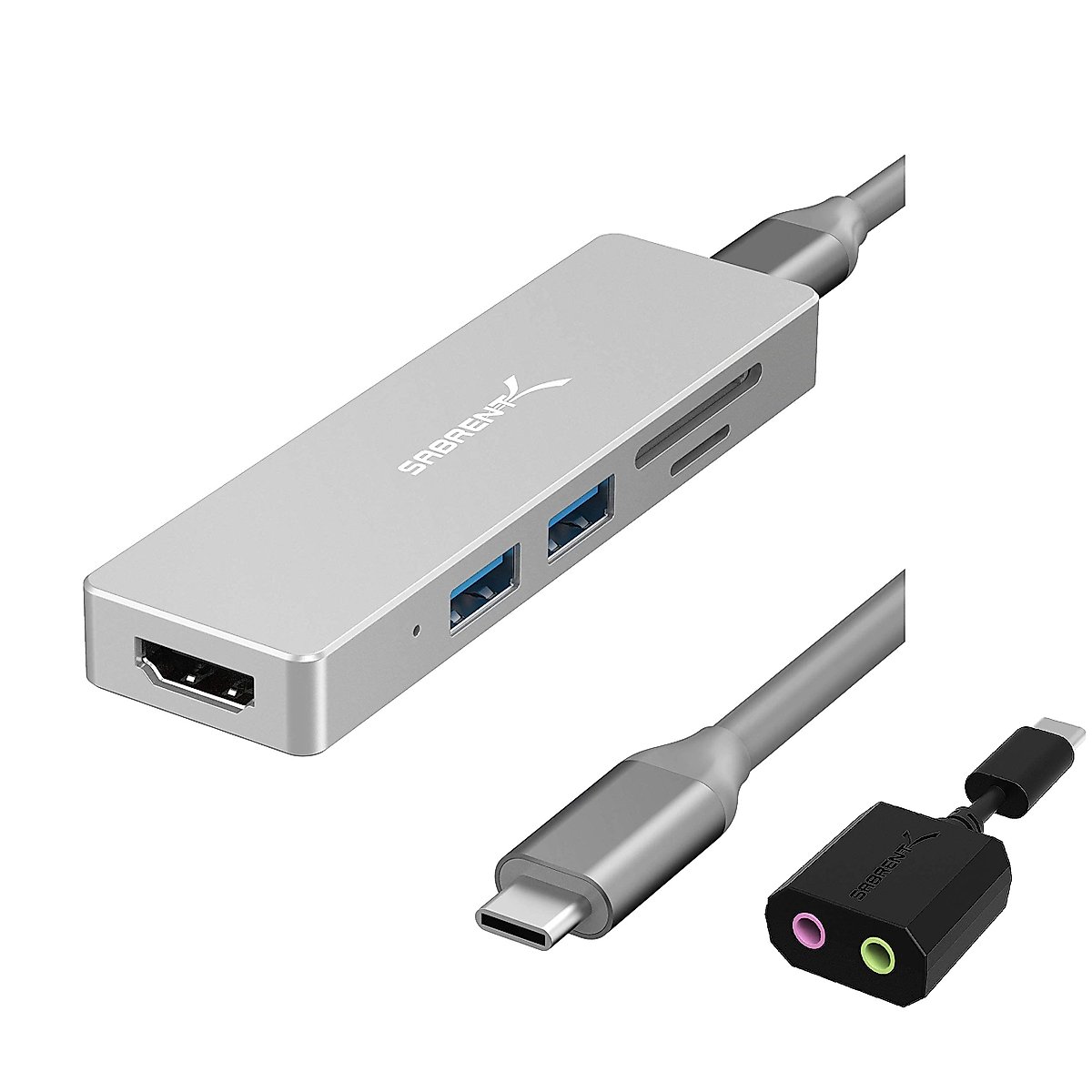 Sabrent 5 in 1 USB C Multi-Port HUB + USB Type-C External Stereo Sound Adapter
